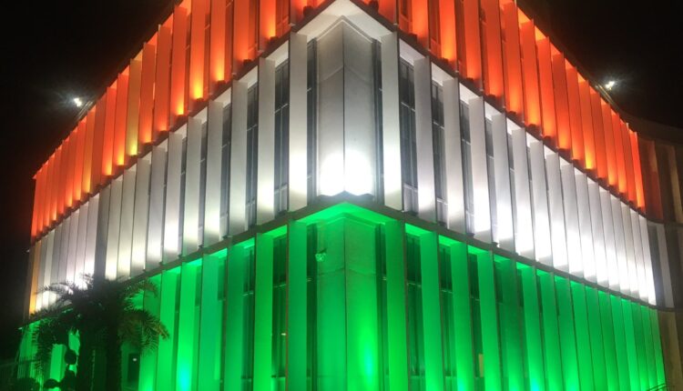 Danish Embassy building in New Delhi lightened up by the colors of the ...