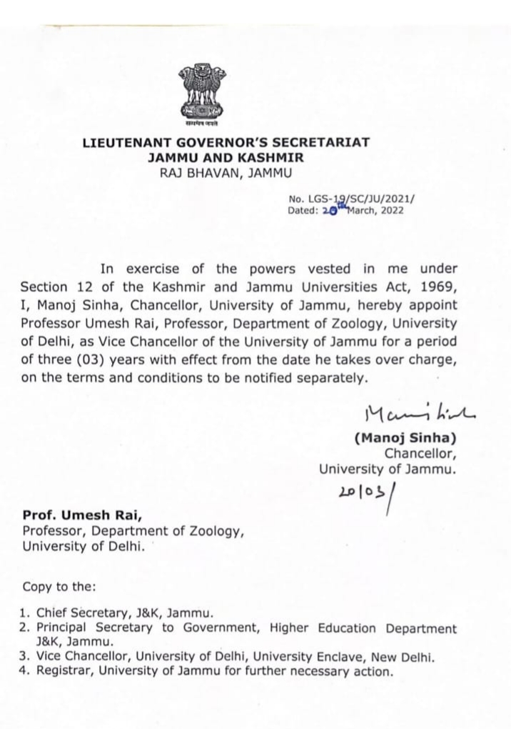 Umesh Rai appointed as new VC of Jammu University – JK Post