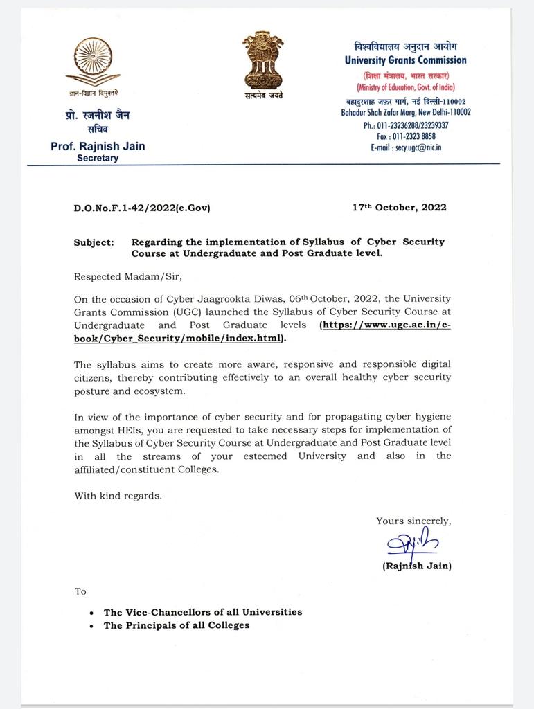 Implementation of the Syllabus of Cyber Security Courses at the ...