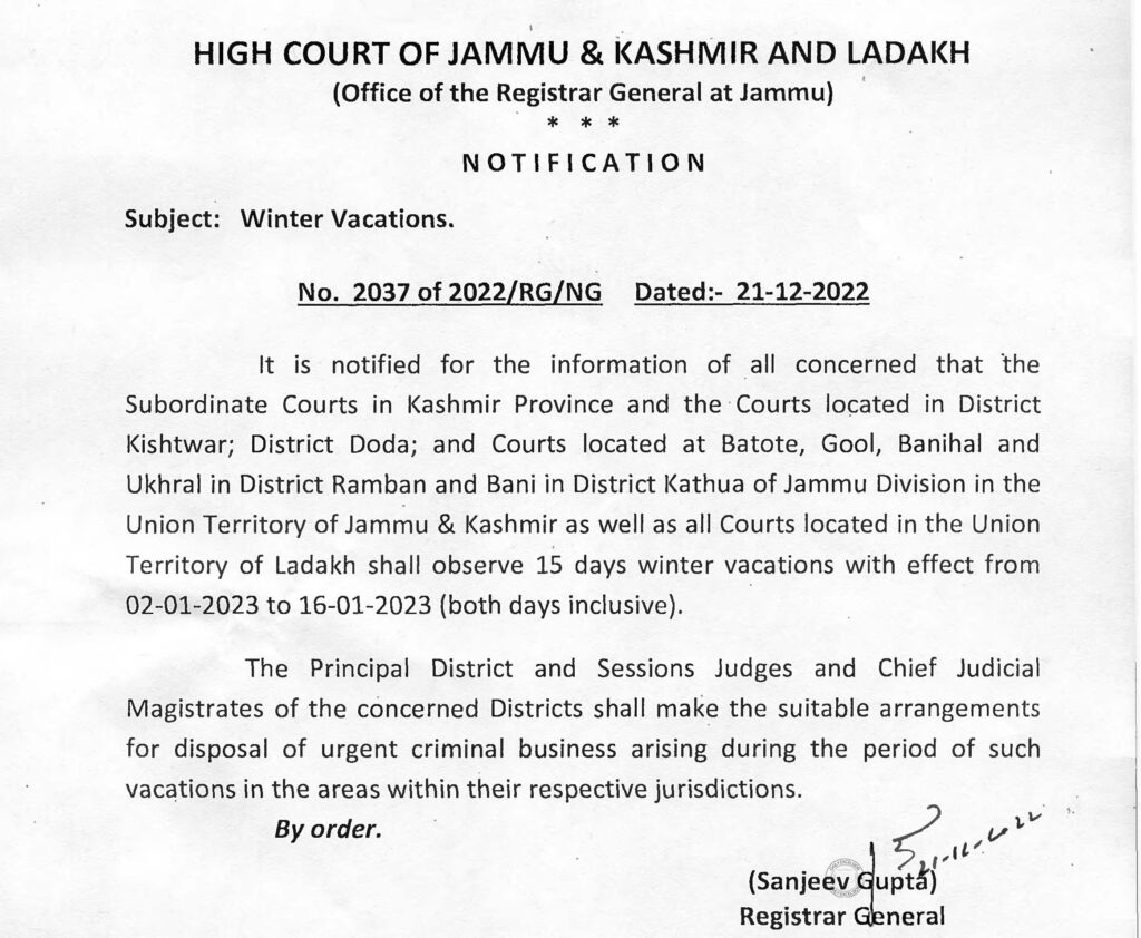 The High Court of Jammu and Kashmir and Ladakh on Wednesday ordered 15 ...