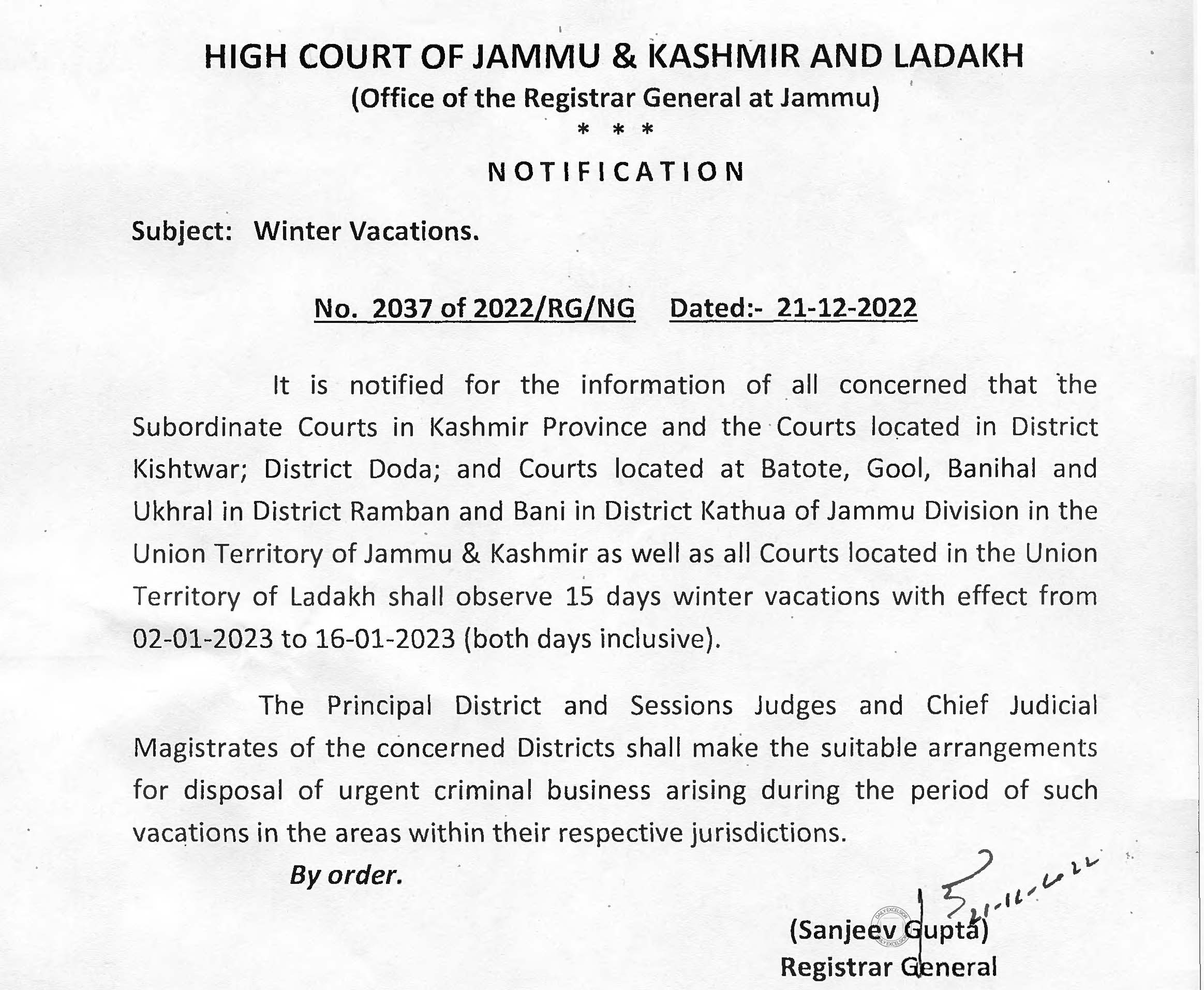 The High Court of Jammu and Kashmir and Ladakh on Wednesday ordered 15 ...